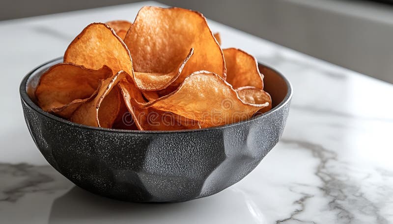 Crispy Sweet Potato Chips Arranged Inside a Small Dark Bowl Stock Image ...