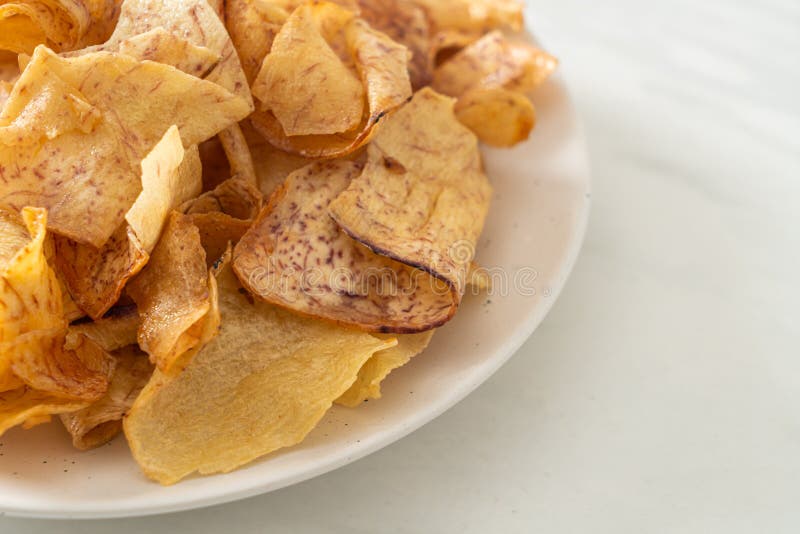 Crispy Sweet Taro Chips - Snack Stock Image - Image of plate, purple ...