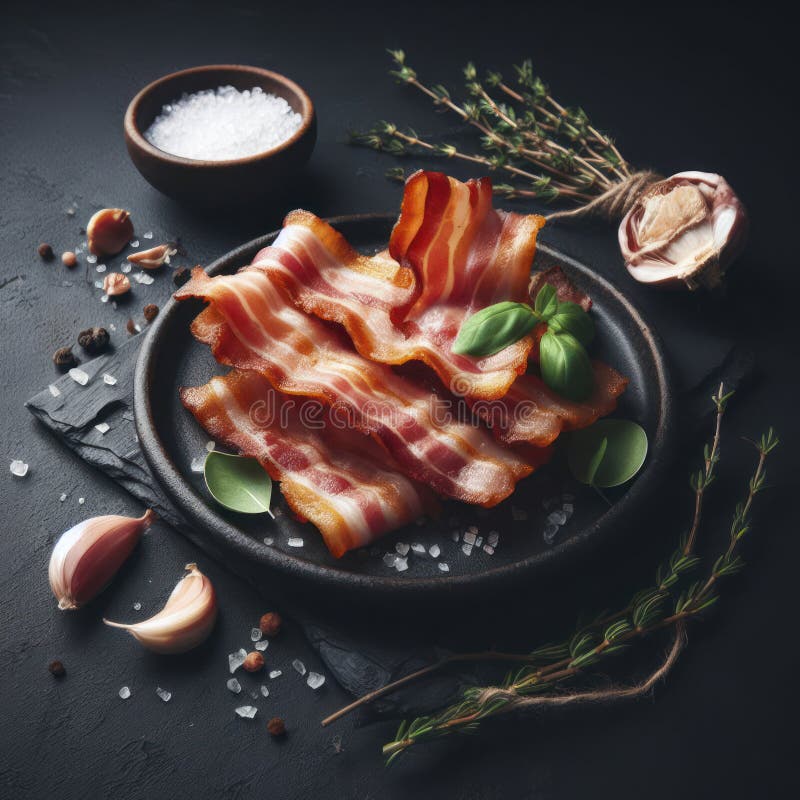 Crispy Tasty Slices of Bacon on a Dark Background. Ai Generative Stock ...