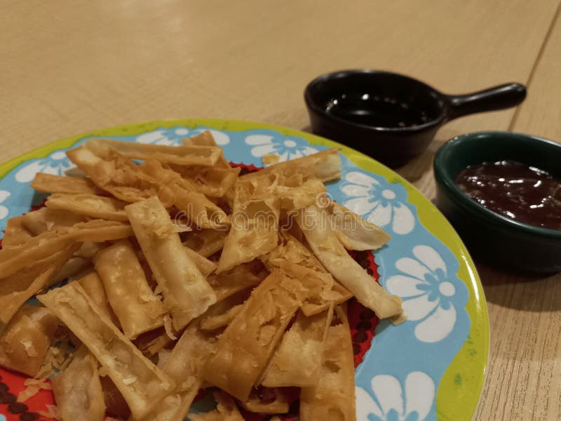 Crispy and Tasty Wonton Chips As a Welcome Snack for Visitors at a ...