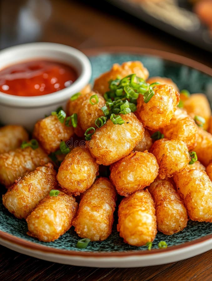 Crispy Tater Tots with Dipping Sauce Stock Photo - Image of junk ...