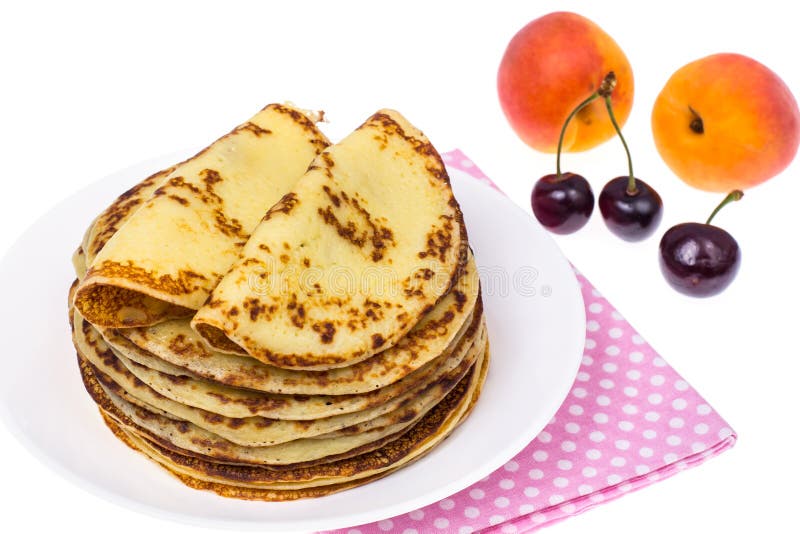 Crispy Thin Pancakes on Plate, Light Background Stock Photo - Image of ...