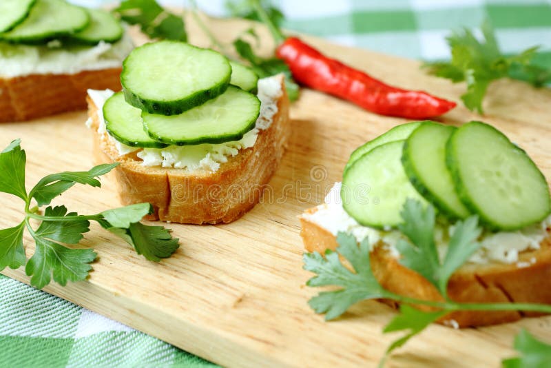 Crispy Toast with Goat Cheese and Cucumber Stock Photo - Image of ...