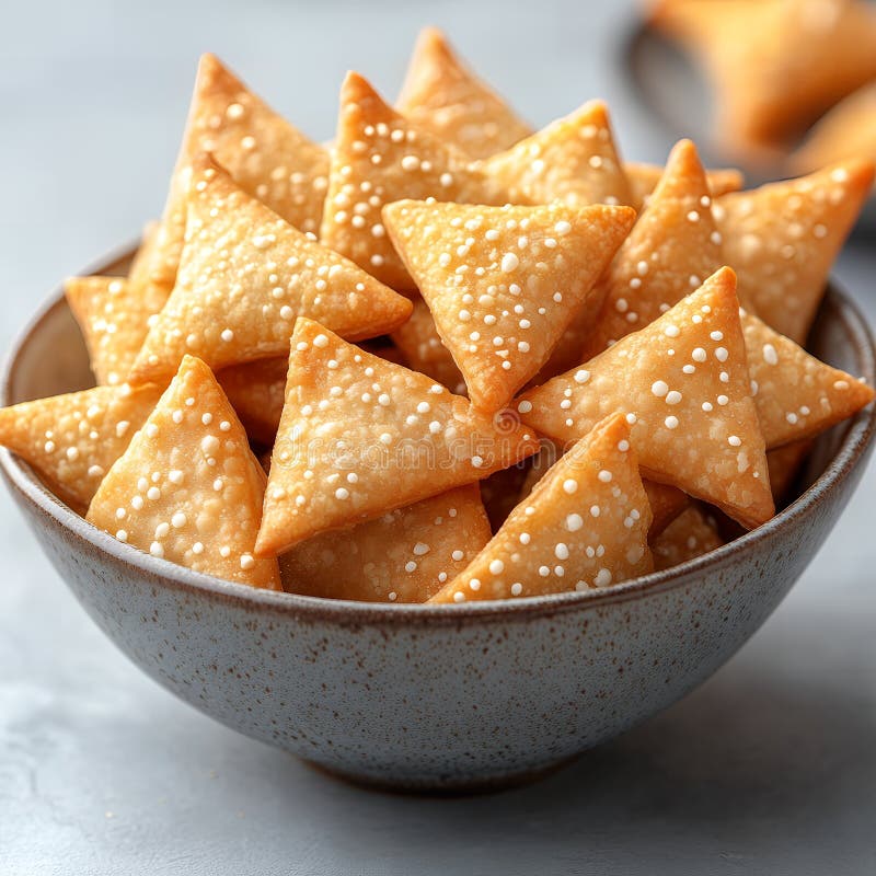 Crispy Triangular Snacks in Bowl Delicious Golden Brown Baked Treats ...