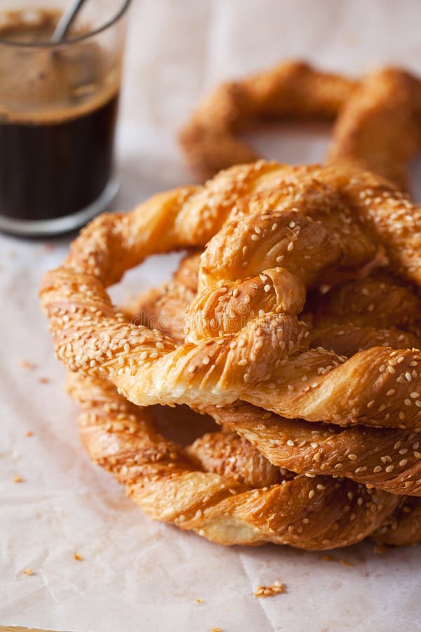 Crispy Twist Bread with Sesame Snack for Coffee Break Stock Photo ...
