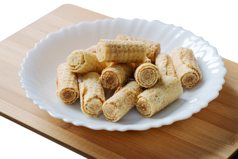 Crispy Wafer Rolls Isolated on a White Background. Rolled Viennese ...