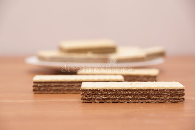Chocolate wafers on table stock image. Image of filling - 217643285