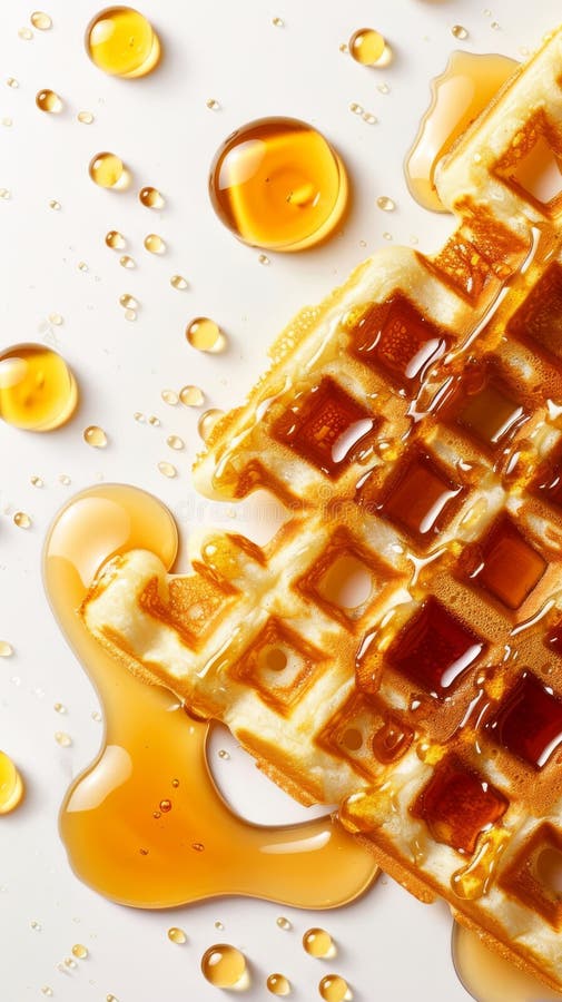 Crispy Waffle with Syrup Drizzled on White Background Stock Photo ...