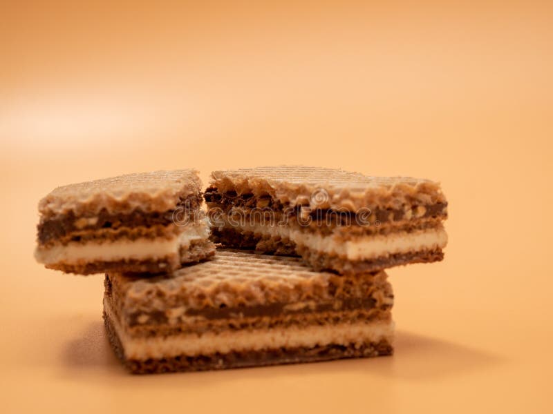 Crispy Waffles with Cocoa Cream and Nuts. Wafers with Chocolate and ...