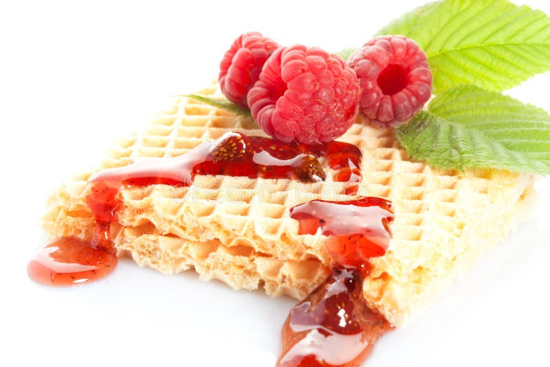 Crispy Waffles with Raspberry Jam Stock Image - Image of snack, nature ...