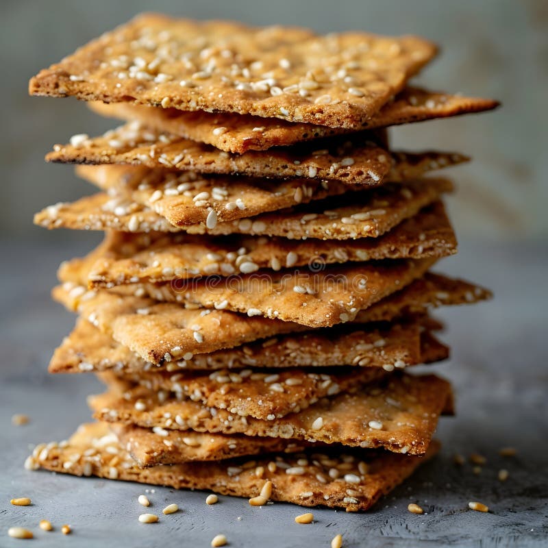 Crispy Whole-Grain Crackers with Sesame Seeds on Neutral Background ...