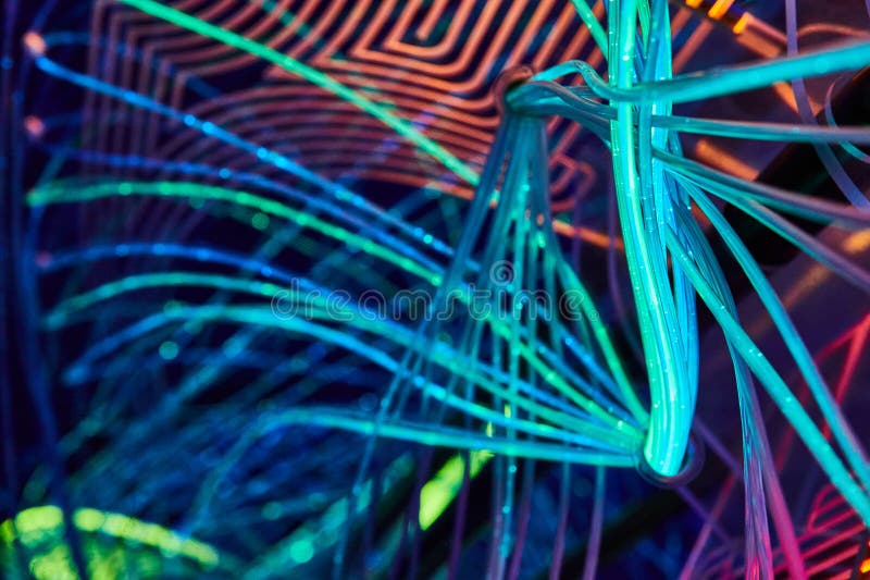 Crisscrossing Web of Colorful LED Techno Neon Lights of Orange and Sky ...