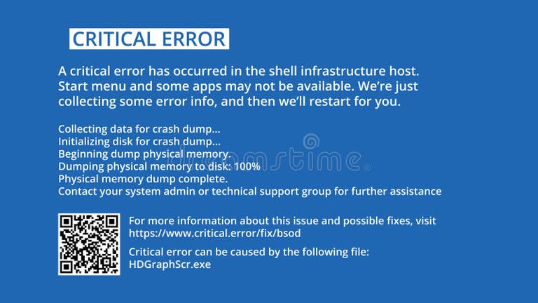 Critical Error. BSOD Screen - Warning about an Unrecoverable Error ...