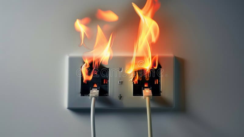 Critical Fire Hazard Wall Socket Engulfed in Electrical Flames, Posing ...