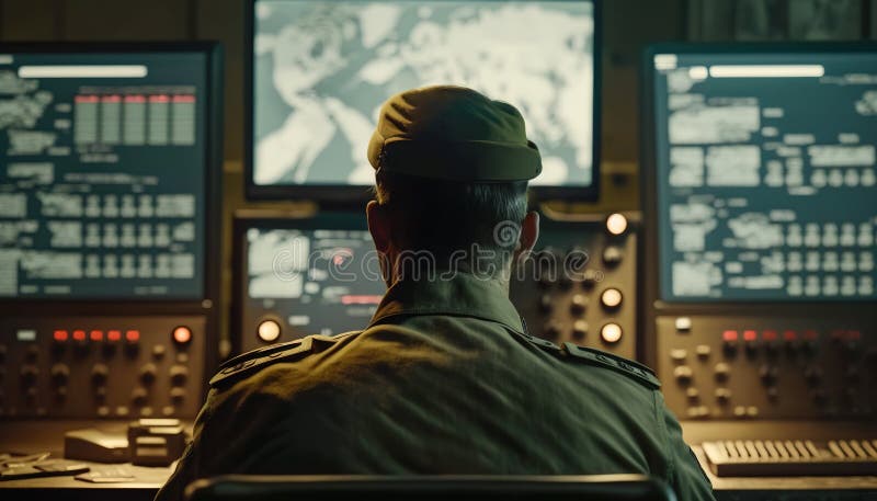 Critical Operations, Soldier Working at a Control Panel in the War Room ...