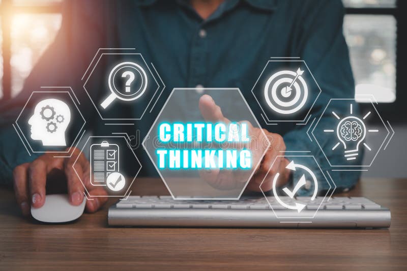 Businessman Working on Computer with Critical Thinking Icon on Virtual ...