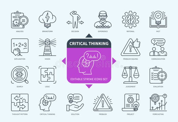 Critical Thinking Icons Set with Description Stock Illustration ...