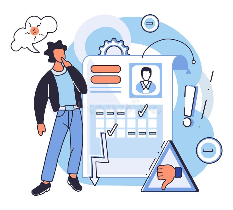 Thoughtful Man Analyzing Poor Performance Report with Thumbs Down and ...