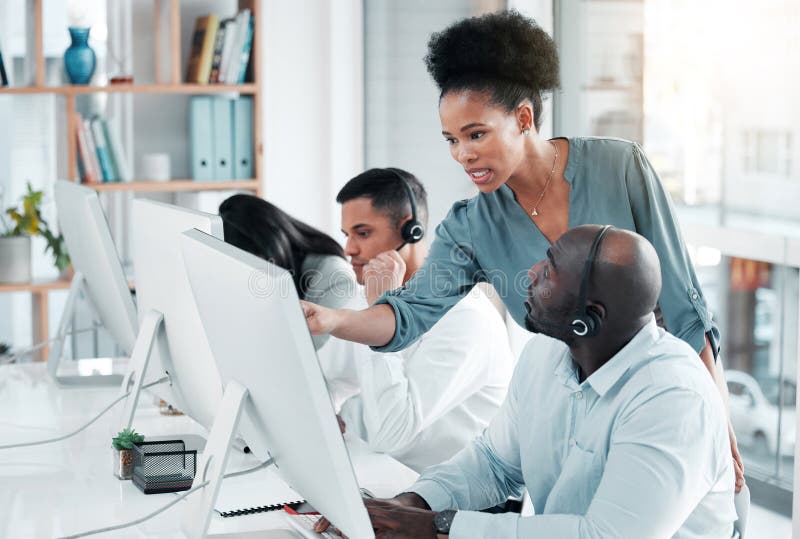 Crm, Black People or Manager in Call Center Coaching or Training Worker ...