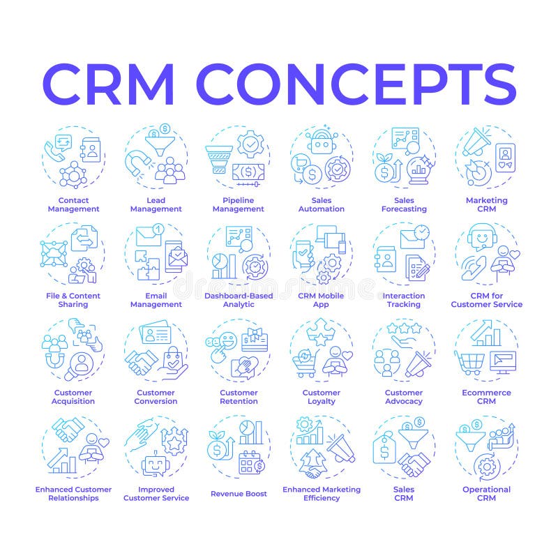 CRM Blue Gradient Concept Icons Stock Vector - Illustration of vector ...