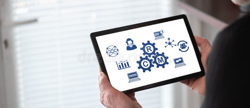 Crm concept on a tablet stock image. Image of quality - 304523383