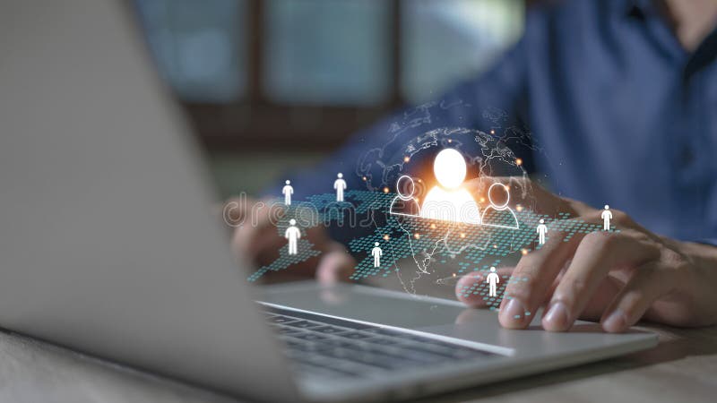 CRM, Customer Relationship Management Businessman Using Computer with ...