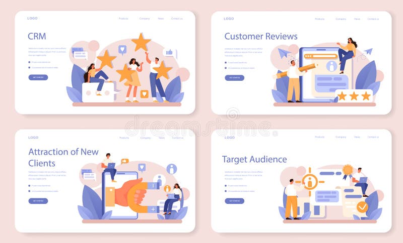 CRM or Customer Relationship Management Web Banner or Landing Page Set ...