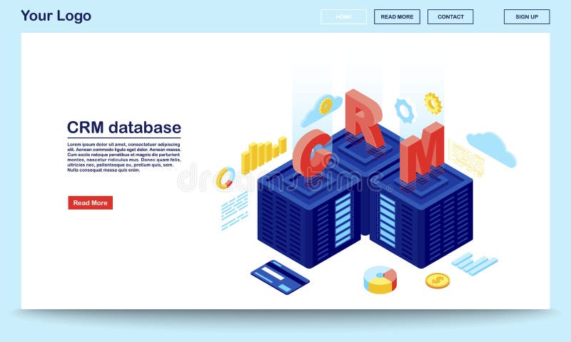 Customer Relationship Management Database Isometric Landing Page ...
