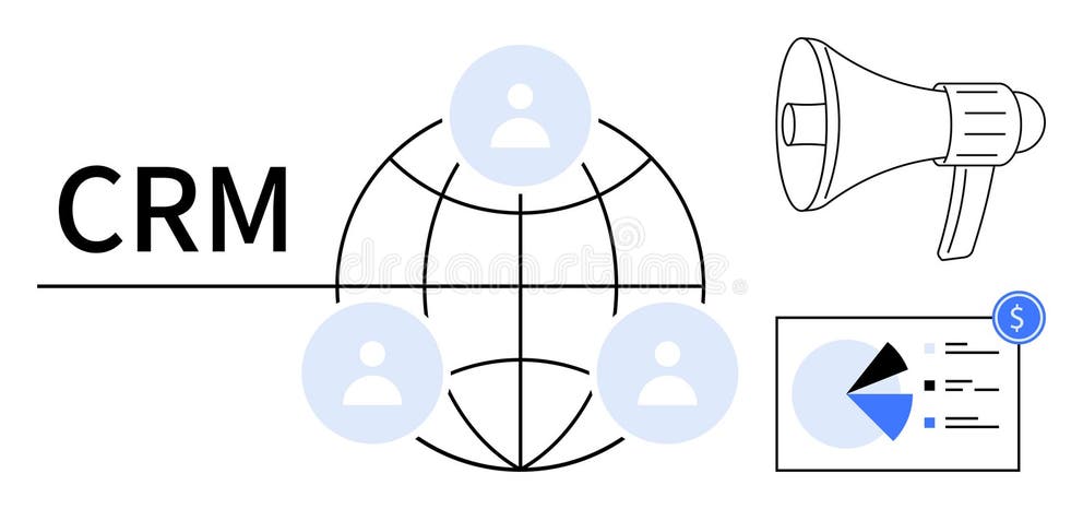 CRM Network with User Avatars, Megaphone, and Analytics Graphic for ...
