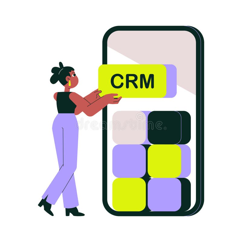 CRM Specialist Managing Customer Relationship Management App on Smartphone, Flat Vector ...