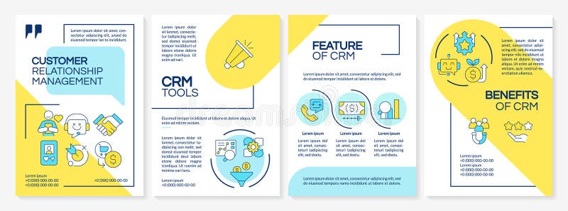 CRM Tool Types Blue and Yellow Brochure Template Stock Vector ...