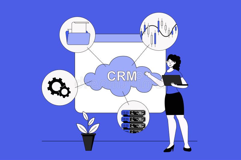 CRM Web Concept with Character Scene in Flat Design. Stock Illustration ...