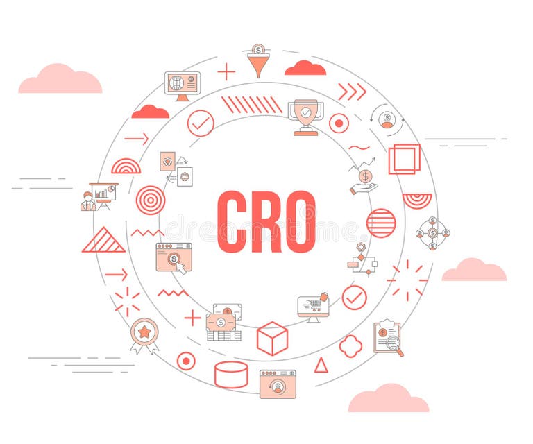 Cro Conversion Rate Optimization Concept with Icon Set Template Banner and Circle Round Shape ...