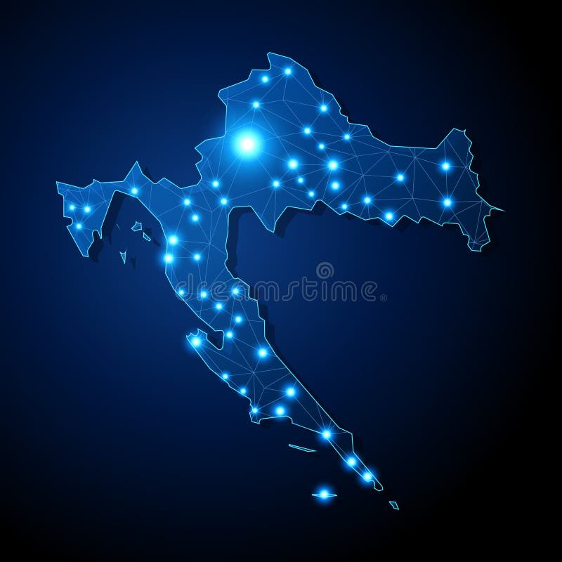 Croatia - Country Shape with Lines Connecting Major Cities Stock Vector ...