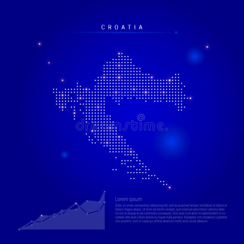 Croatia Illuminated Map with Glowing Dots. Dark Blue Space Background ...