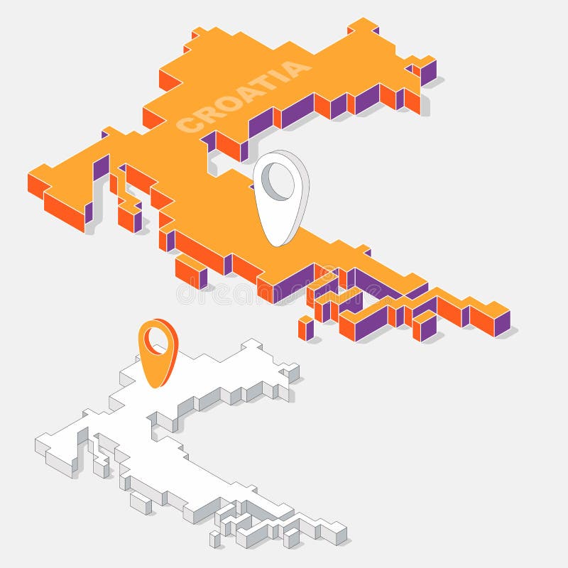 Croatia on Map Element with 3D Isometric Shape Isolated on Background ...