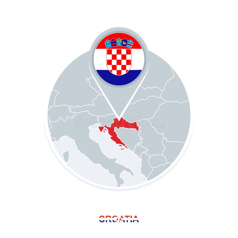 Croatia Map and Flag, Vector Map Icon with Highlighted Croatia Stock ...