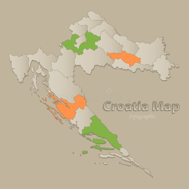 Infographics Croatia Map, Flat Design Colors, with Names of Individual ...