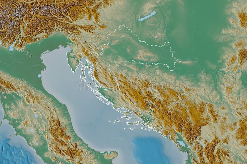 Croatia outlined. Relief stock illustration. Illustration of capital ...