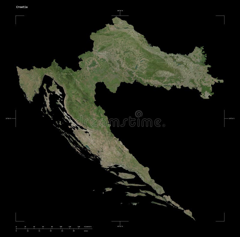 Croatia Shape on Black. High-res Satellite Stock Illustration ...