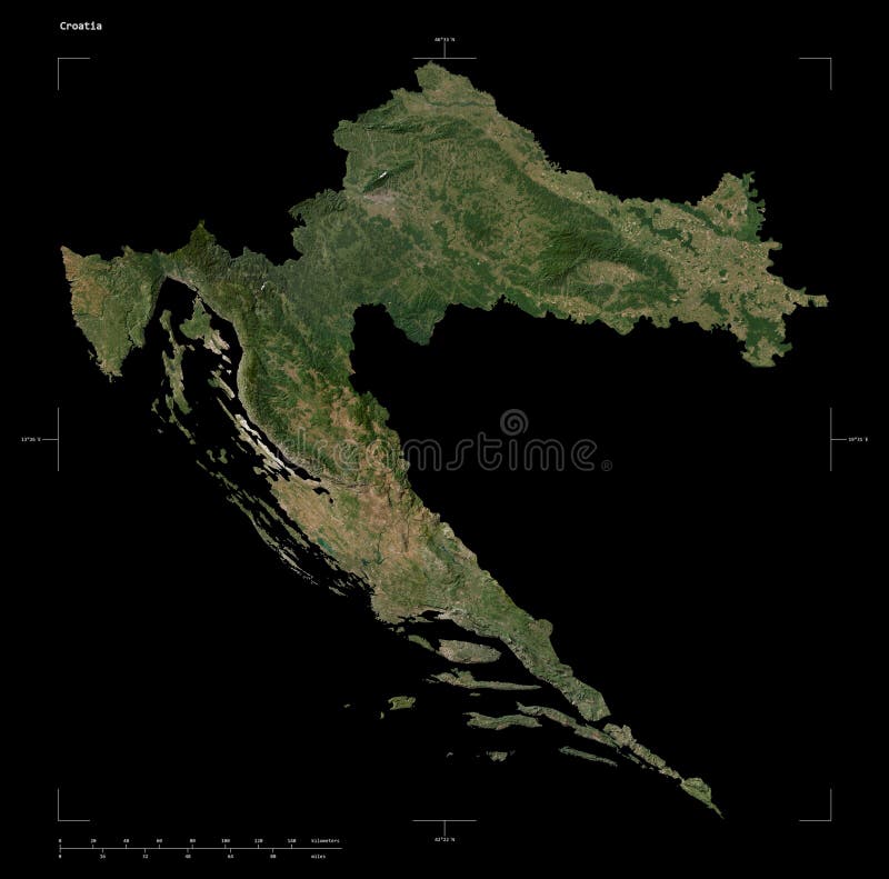 Croatia Shape on Black. Low-res Satellite Stock Illustration ...