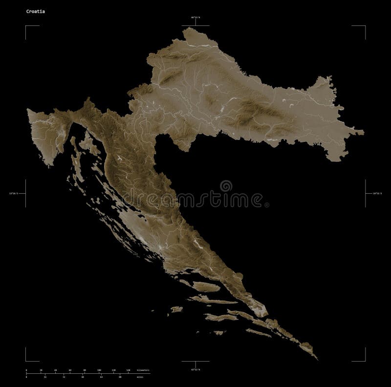 Croatia Shape on Black. Sepia Stock Illustration - Illustration of land ...