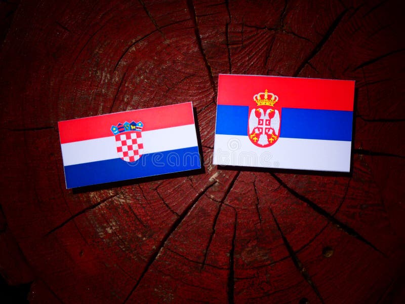 Croatian Flag with Serbian Flag on a Tree Stump Isolated Stock Image ...