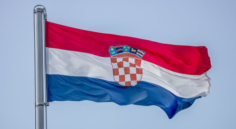 Croatian Flag Against Blue Sky Stock Photo - Image of country, flying ...