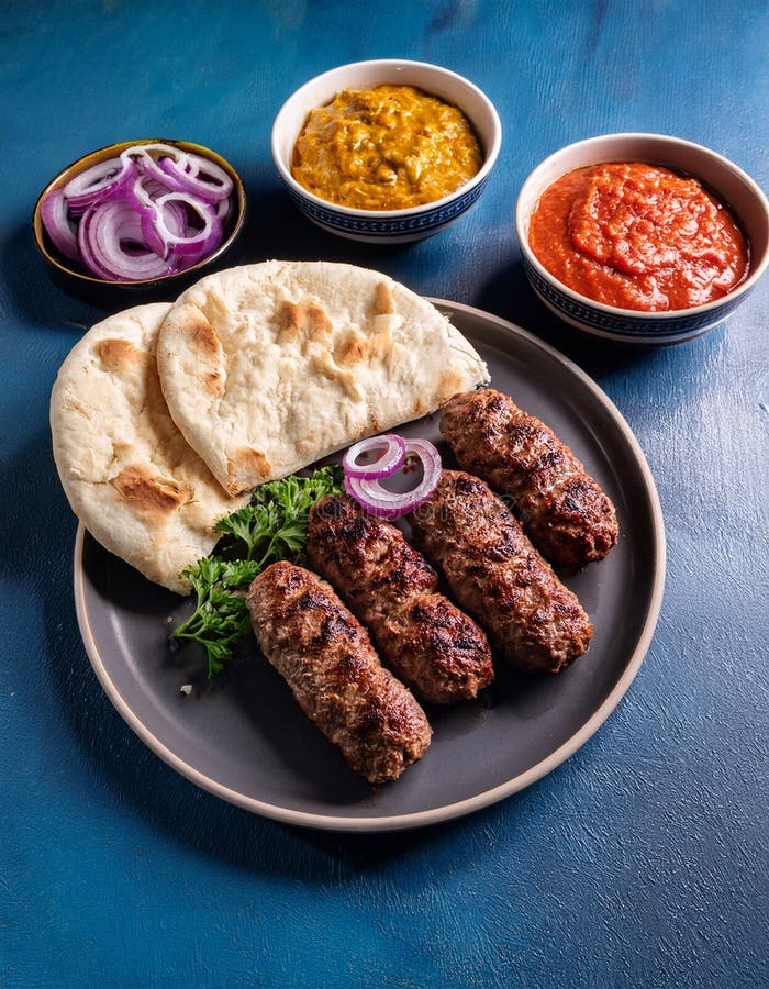 A Croatian Plate of "?evapi" (grilled Minced Meat Rolls) Served with ...