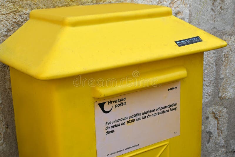 Croatian yellow mailbox editorial photography. Image of europe - 298048582