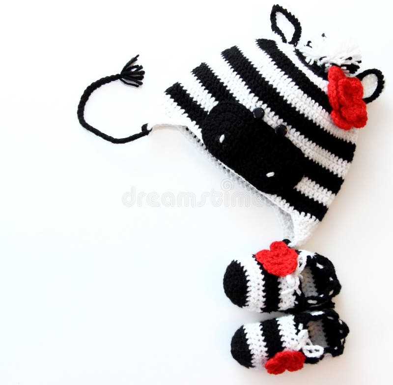 Crochet Baby Hat Zebra and Booties Stock Photo - Image of newborn, born ...