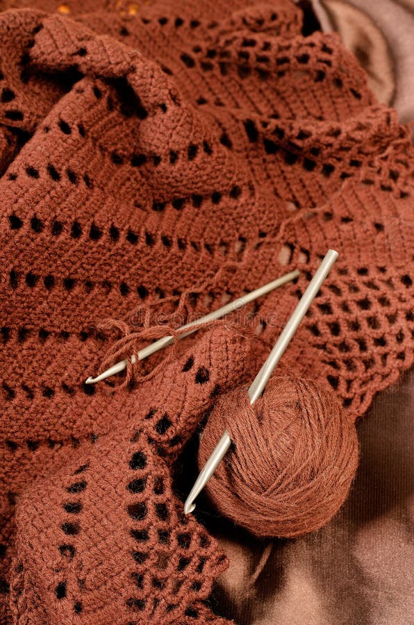 Crochet brown yarn stock photo. Image of revival, knitting - 52393812