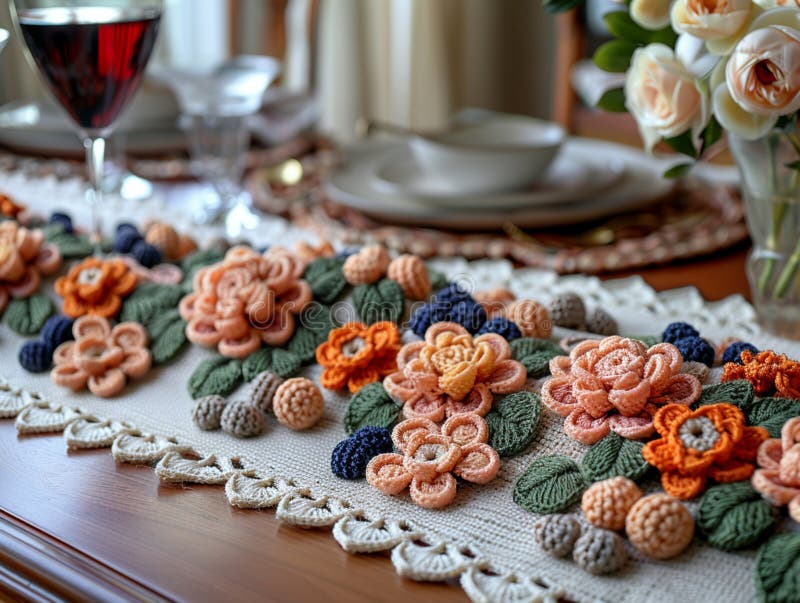 Crochet Dining Mat: Handmade Sophistication for Stylish Tables Stock ...