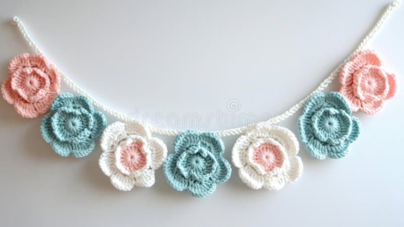 Crochet Flower Garland Pastel Colors Decor Stock Illustration ...